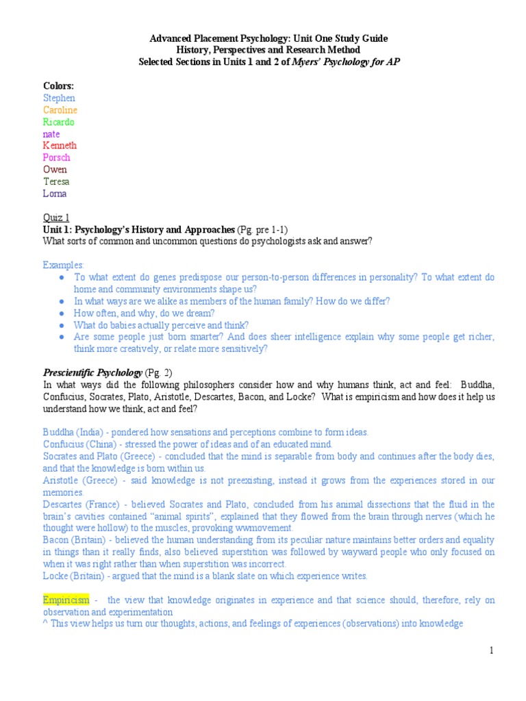 AP Psychology Unit 1 | PDF | Clinical Psychology | Psychology