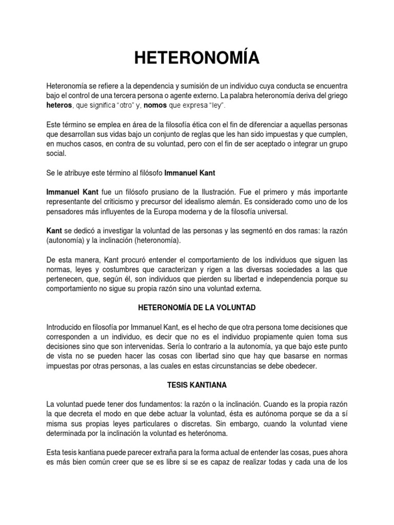 HETERONOMÍA | PDF | Immanuel Kant | Bien común