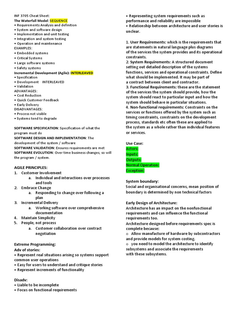 INF 3705 Cheat Sheet | PDF | Software Testing | Software Development