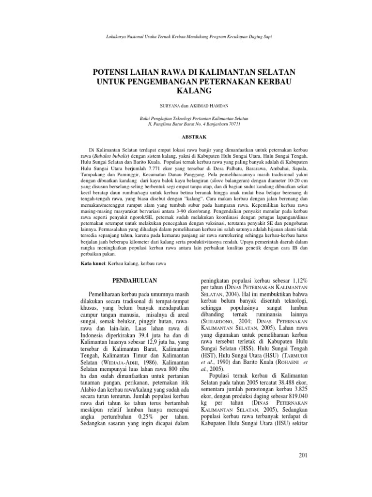 Potensi Lahan Rawa Di Kalimantan Selatan Untuk Pengembangan Peternakan ...