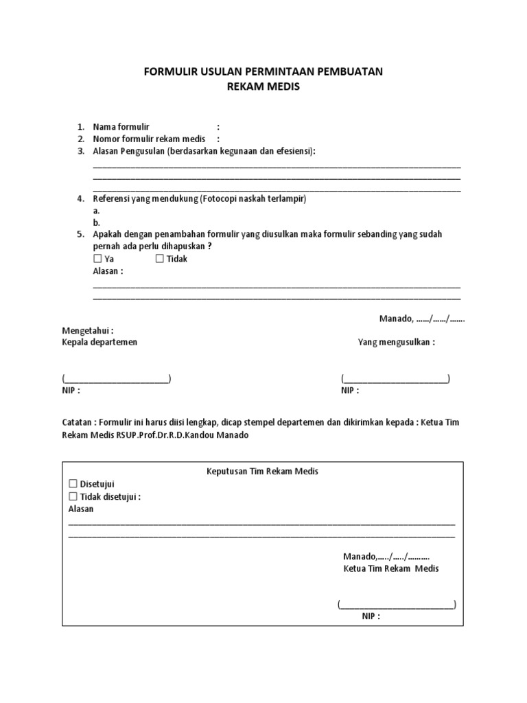 Formulir Permintaan Lembar Rekam Medis 1 Pdf