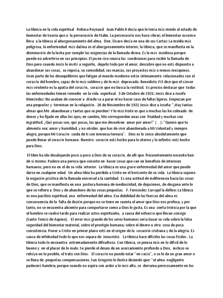 La tibieza en la vida espiritual | PDF | Amor | Dios
