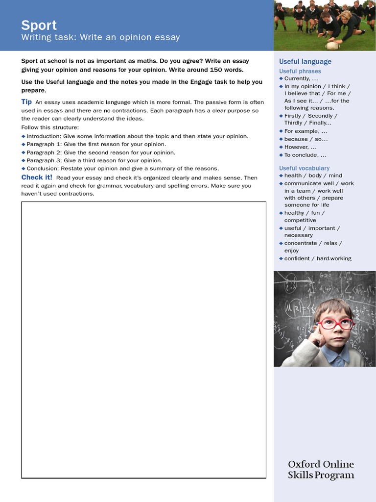 Sport: Writing Task: Write An Opinion Essay | PDF | Essays | Reason