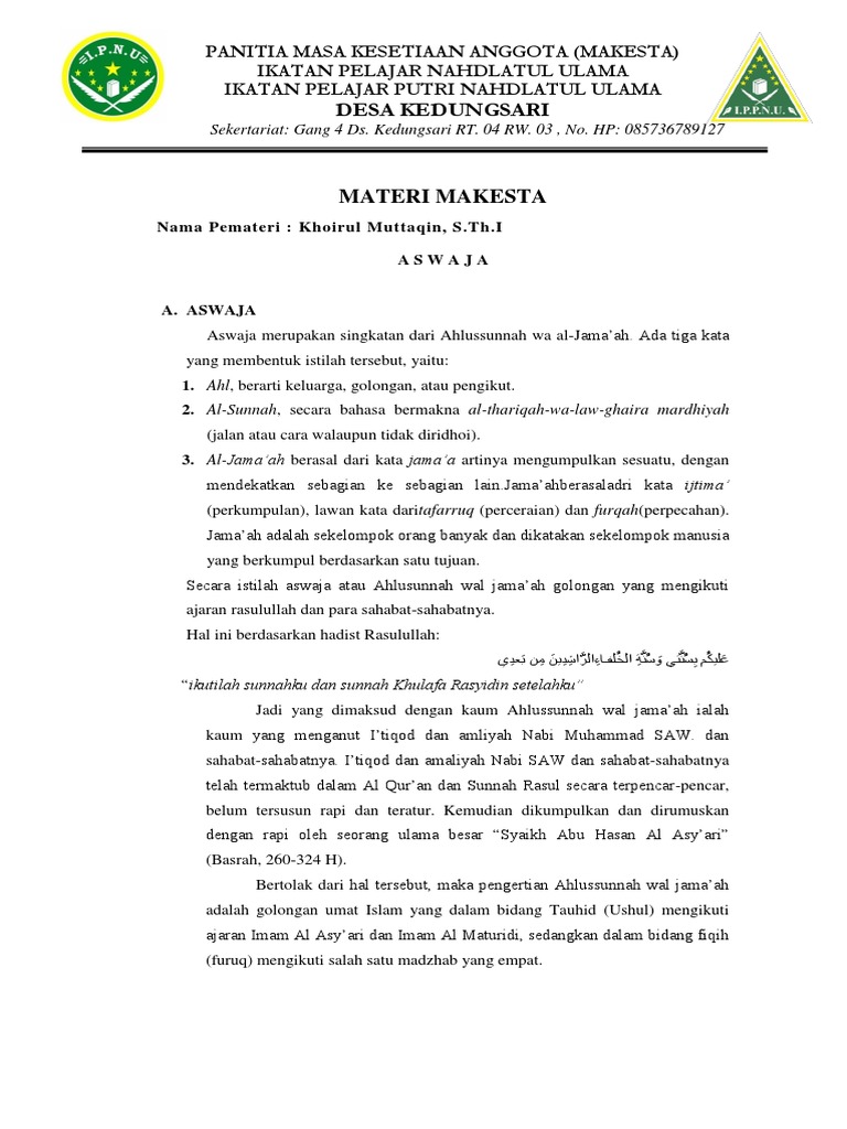 Materi Makesta Aswaja Fiks | PDF
