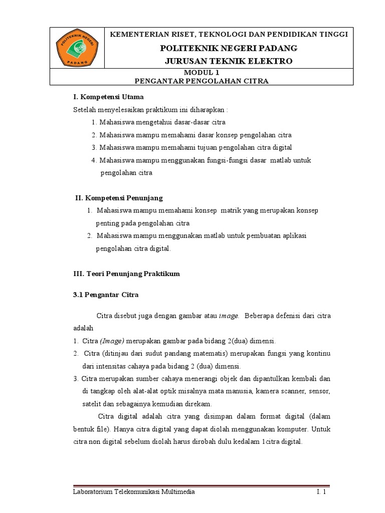 1 Modul I. Pengantar Pengolahan Citra | PDF