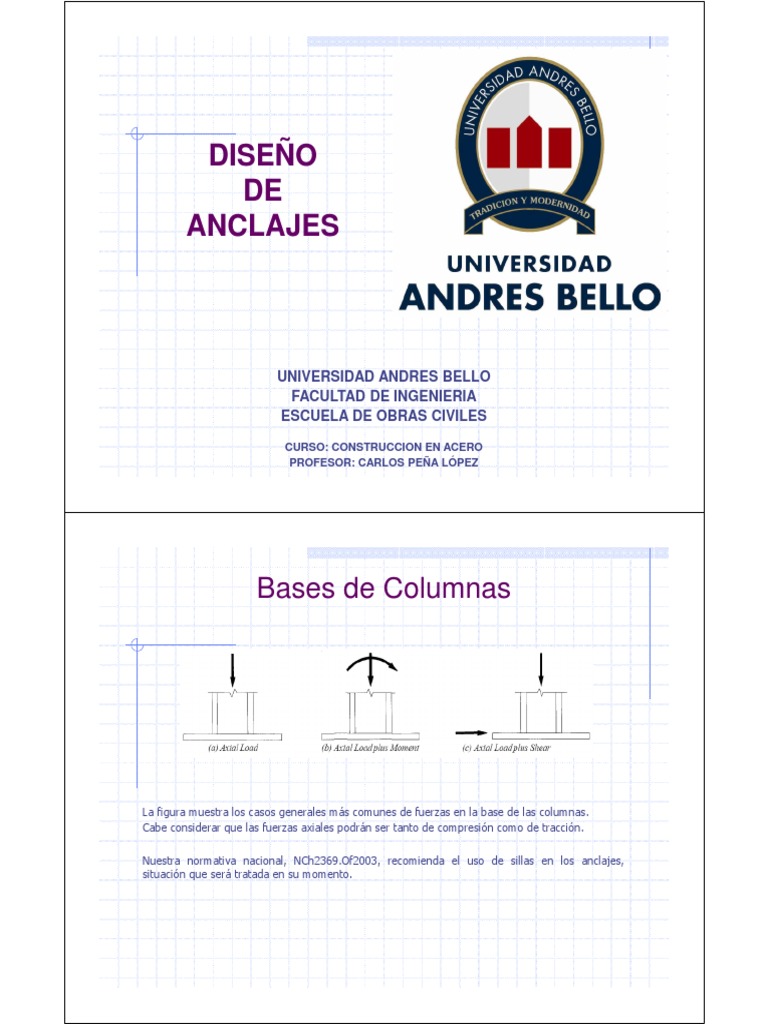 Diseño de Anclajes para Columnas de Acero | PDF | Doblar | Hormigón