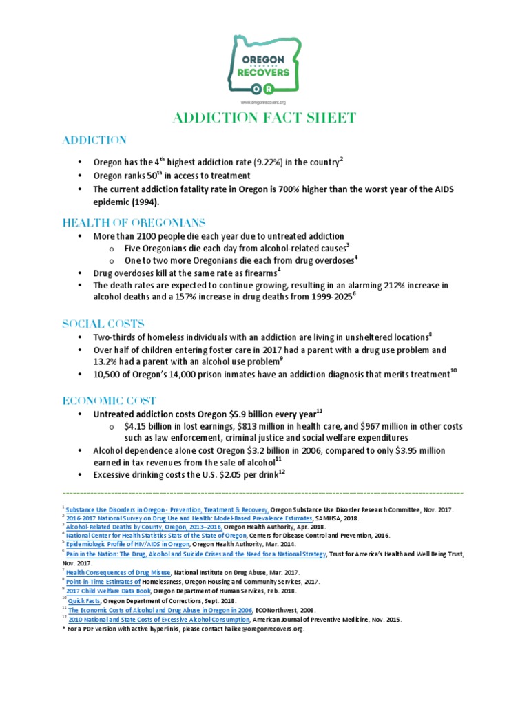 Oregon Recovers - Addiction Fact Sheet | Substance Use Disorder ...