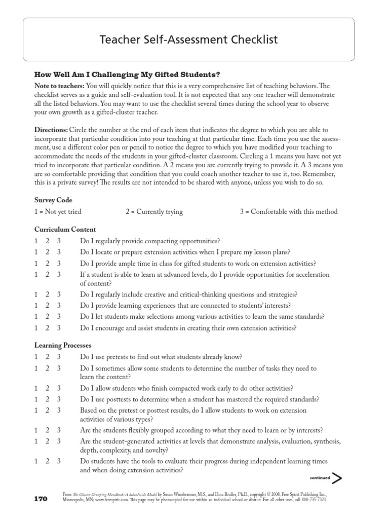 Teacher Self-Assessment Checklist PDF | PDF | Mentorship | Teachers