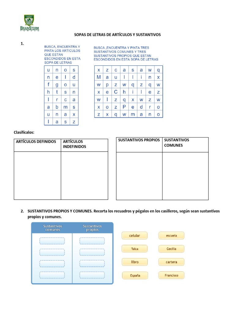 Sopas de Letras de Artículos y Sustantivos | PDF