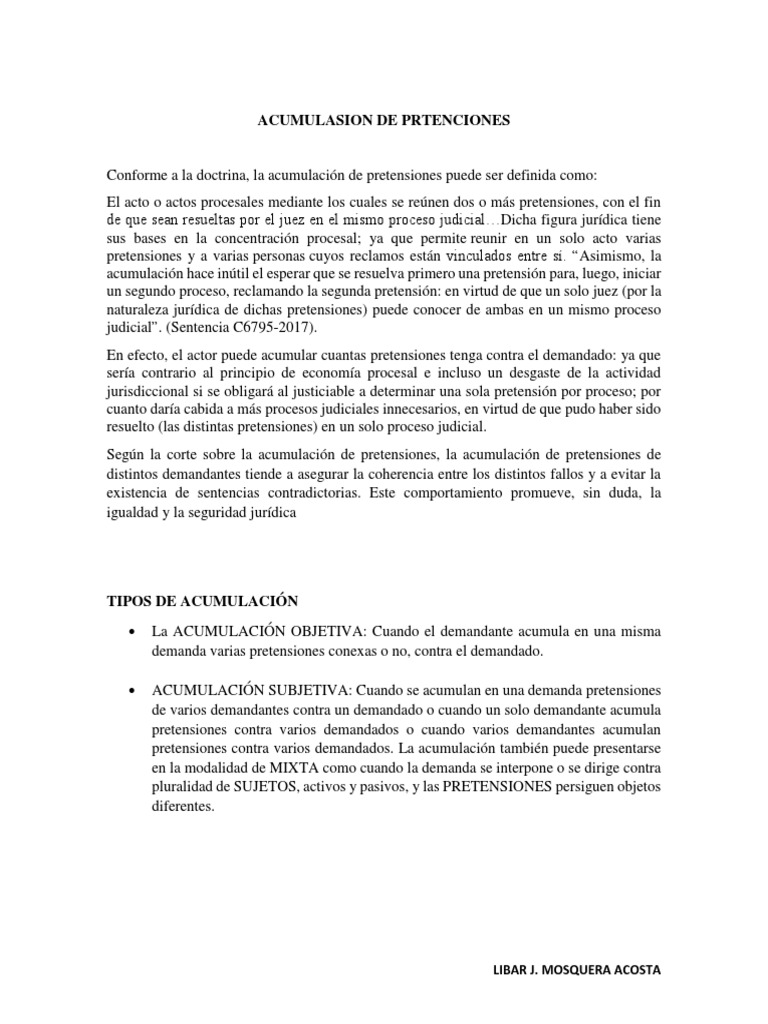 Acumulación de Pretensiones | PDF | Ley procesal | Demanda judicial