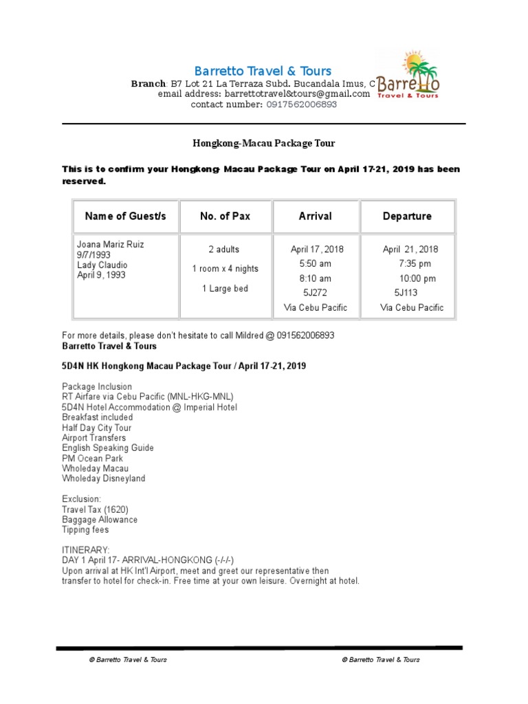 Sample Tour Itinerary | PDF | Service Industries | Services (Economics)
