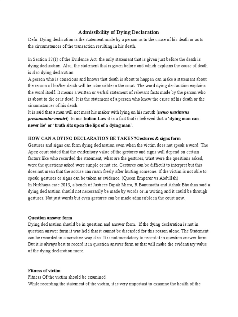 Dying Declaration | PDF | Evidence (Law) | Judiciaries