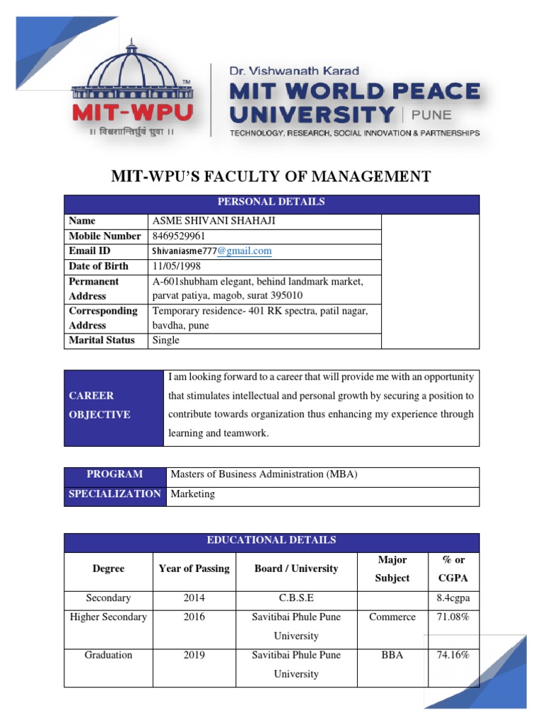 CV - MIT Format Without Pic N Sign | PDF | Learning | Cognition