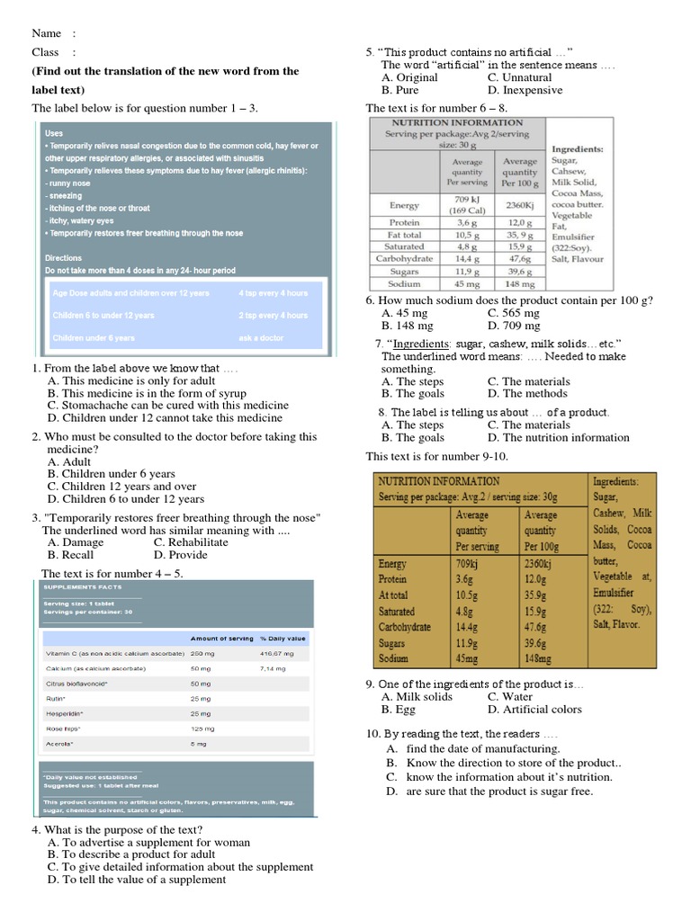 Label Soal | PDF | Dietary Supplements | Foods
