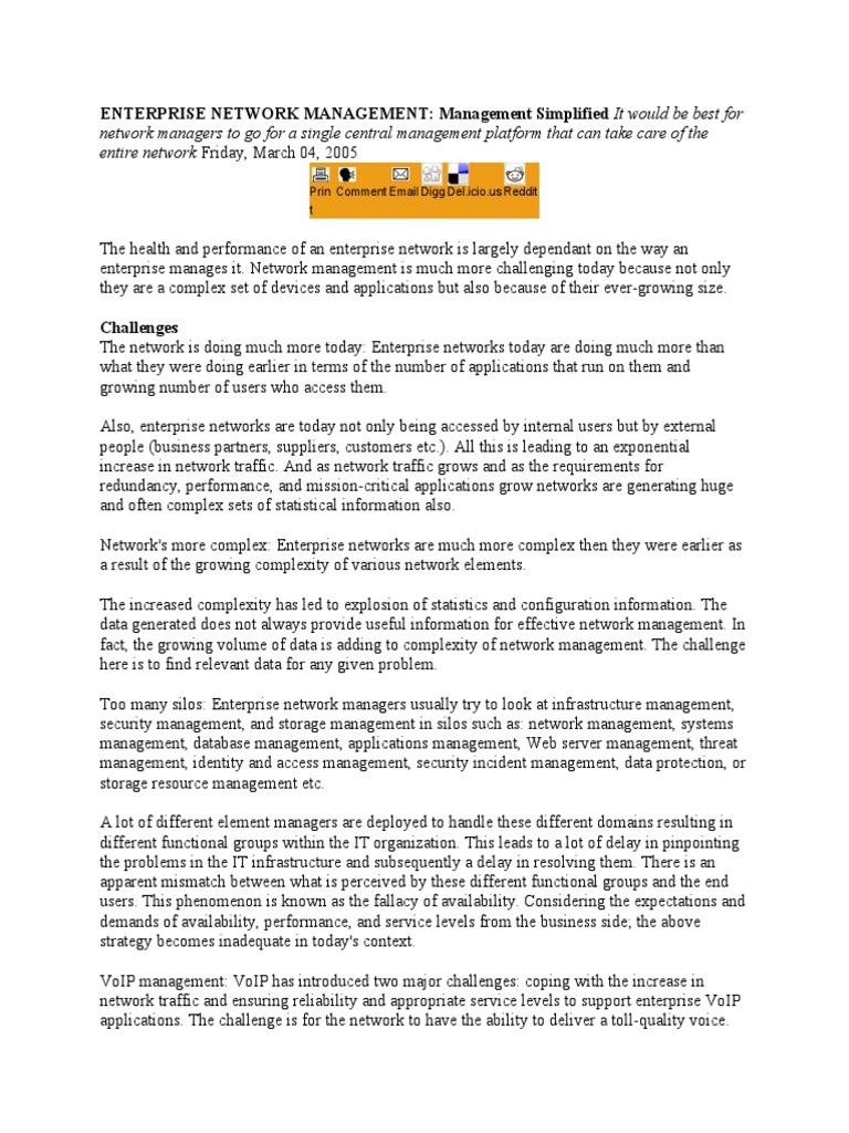 Enterprise Network Management | PDF | Business | Computer Network