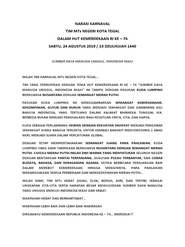 Narasi Karnaval HUT RI ke-74 | PDF