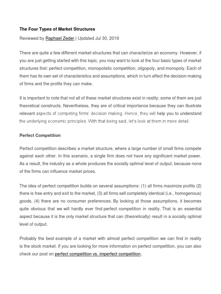 The Four Types of Market Structures | PDF | Monopoly | Perfect Competition