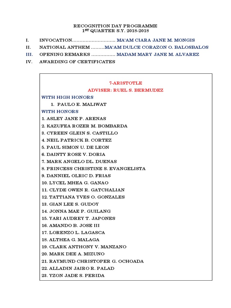 Recognition Day Programme | PDF