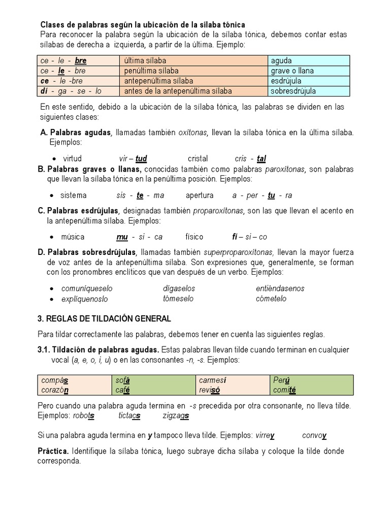 Clasificación de palabras por sílaba tónica | PDF | Fonología | Voz humana