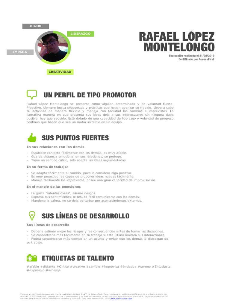 Assessfirst Rafael Lopez Montelongo Shape Sintesis de Perfil | PDF