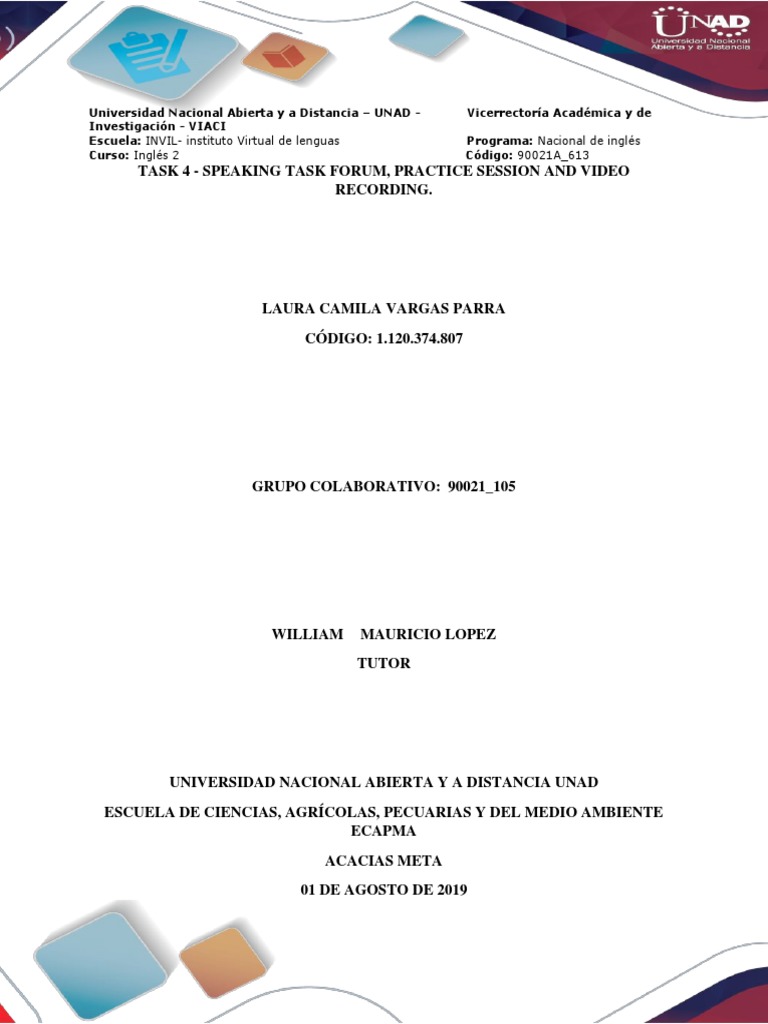 Task 4 - Speaking Task Forum, Practice Session and Video Recording. | PDF
