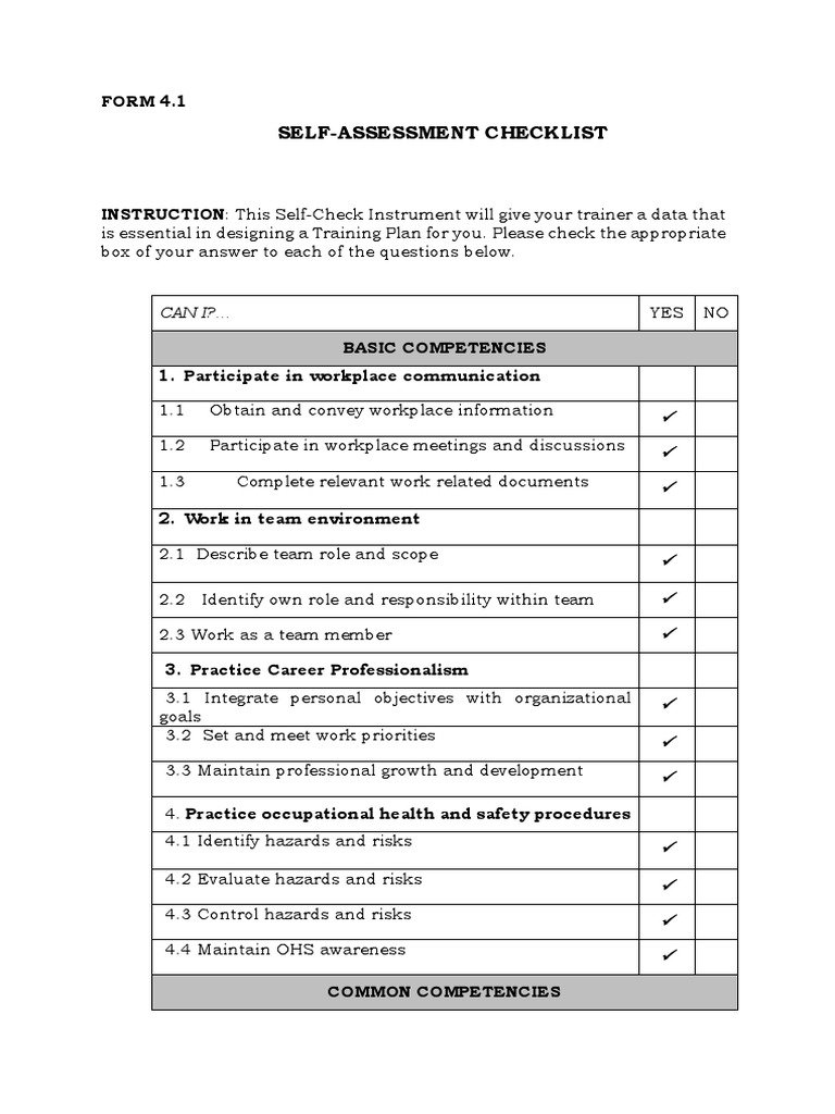 self assessment checklist.docx | Aquaculture | Occupational Safety And ...