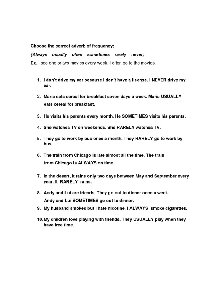 Always Usually Often Sometimes Rarely Never | PDF