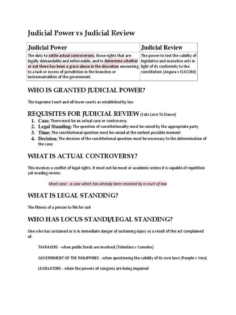 Judicial Power Vs Judicial Review | PDF | Standing (Law) | Case Or ...