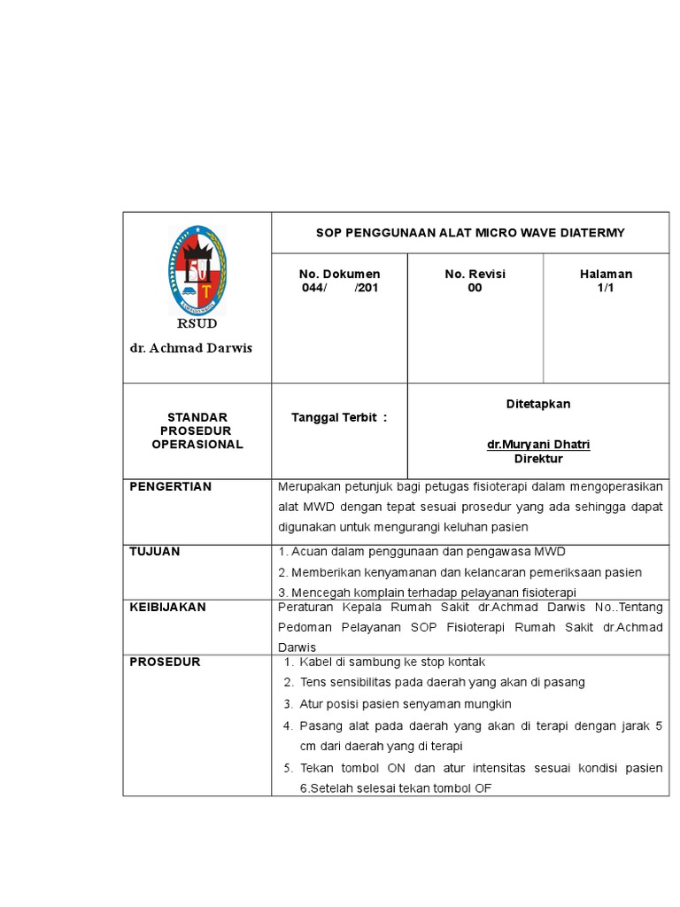 SOP Penggunaan Alat Fisioterapi MWD | PDF | Pengembangan Diri | Sains ...