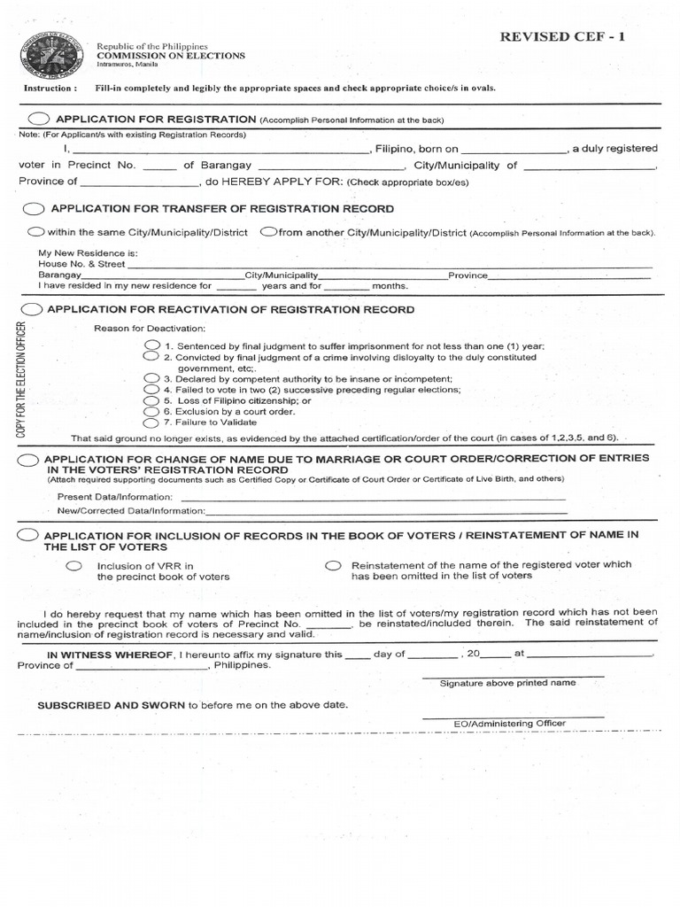 Revised CEF 1 Form