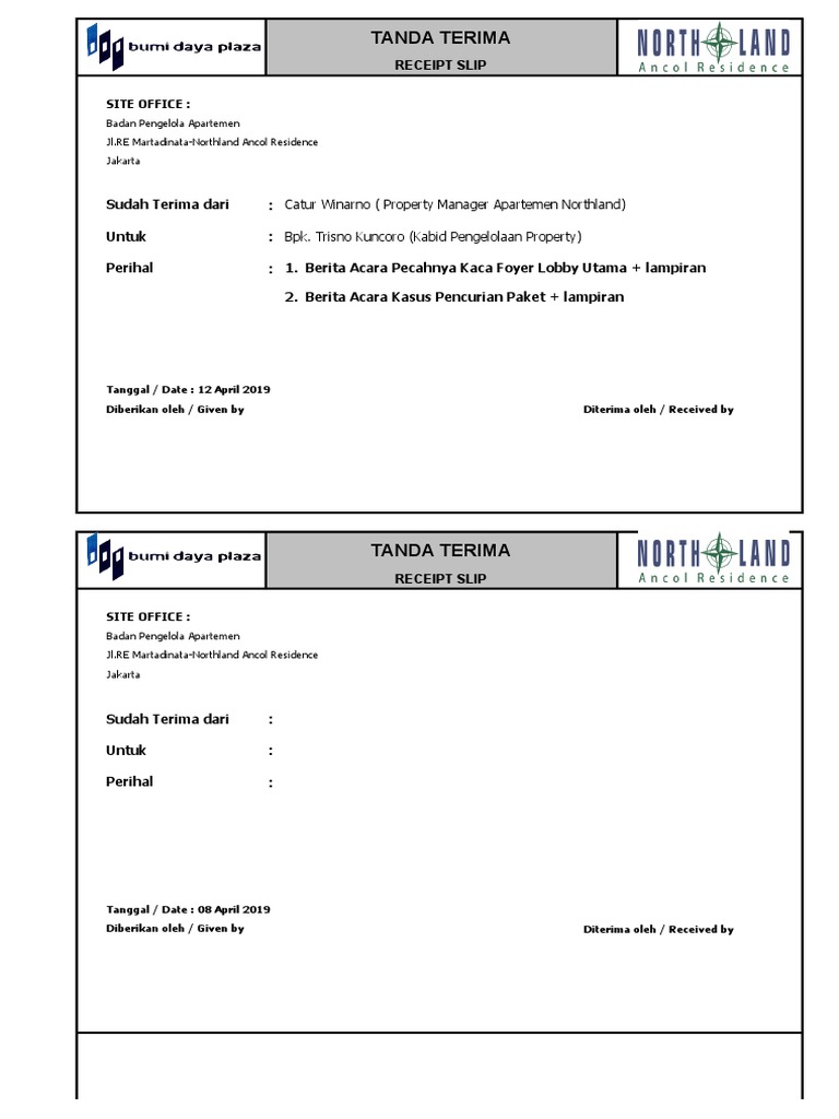 Contoh Tanda Terima Pembayaran | PDF