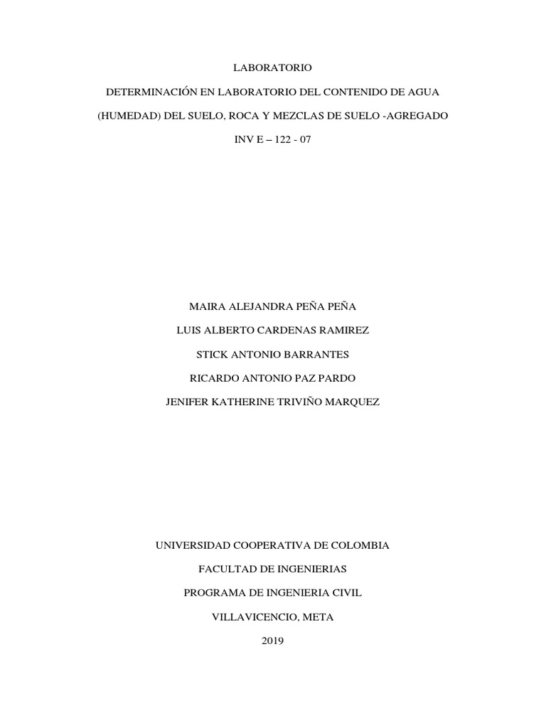 Laboratorio INV E 122 | PDF | Humedad | Laboratorios