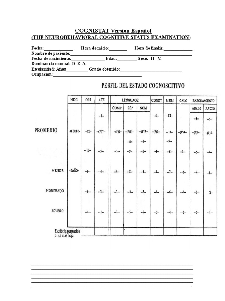 Cognistat Prot. de Respuestas | PDF
