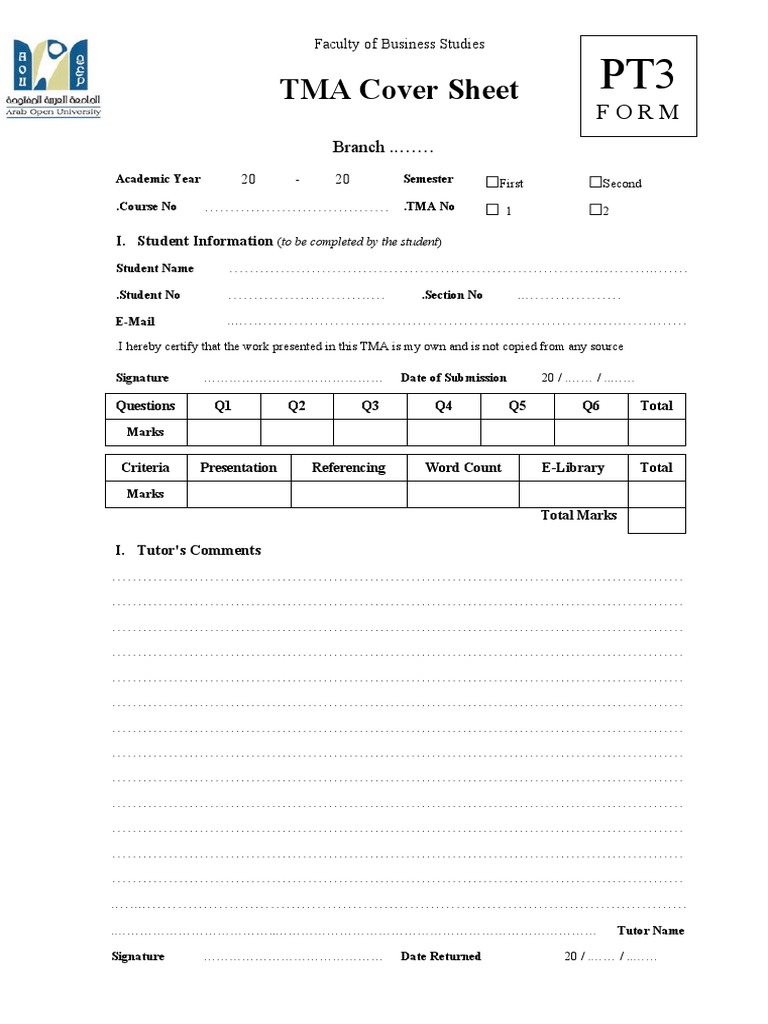 TMA Cover Sheet Template | PDF