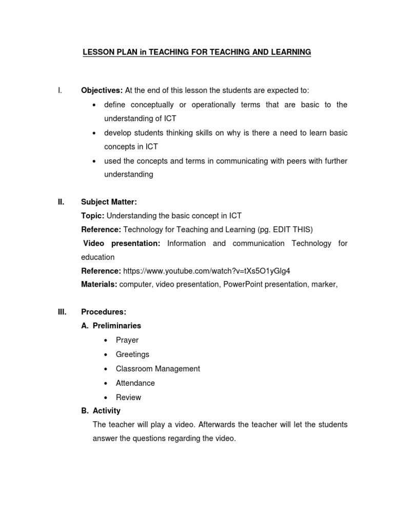 Lesson Plan For TTL Sajulanjaminde Asis | PDF | Voice Over Ip | Educational Technology