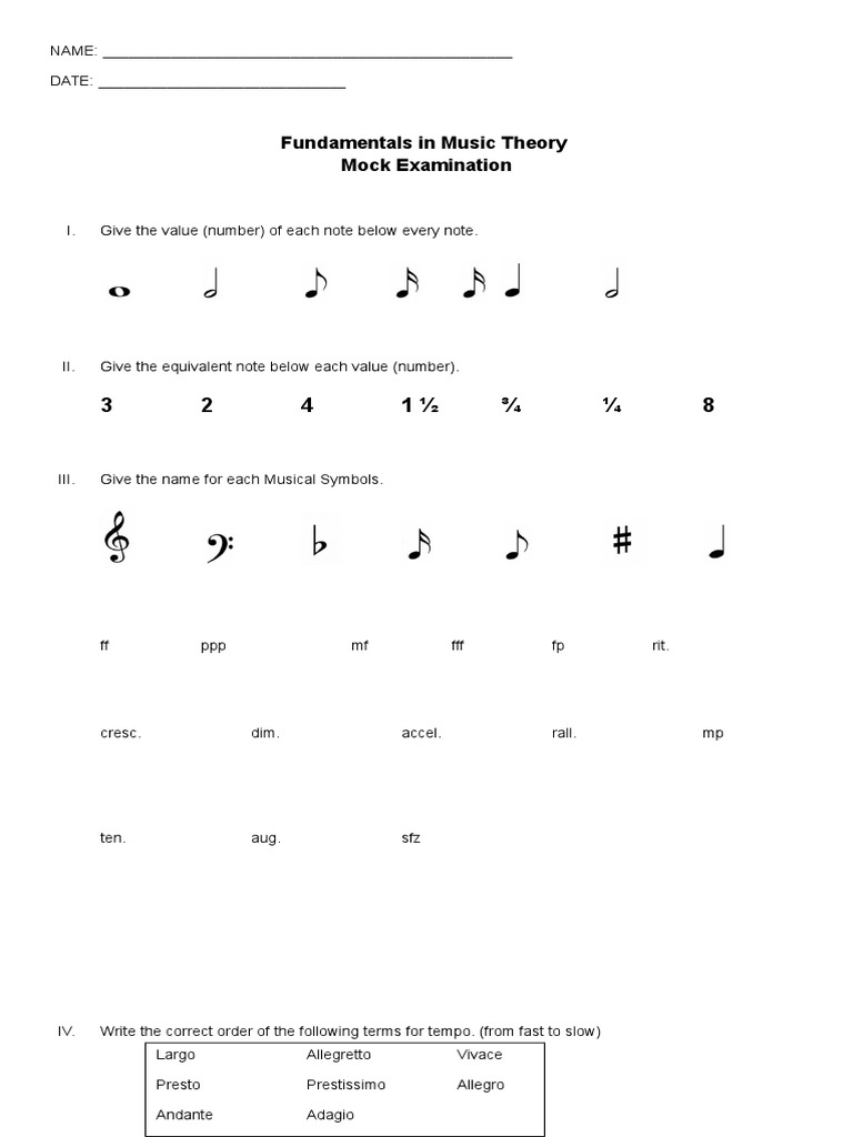Music Theory Basics Mock Exam | PDF