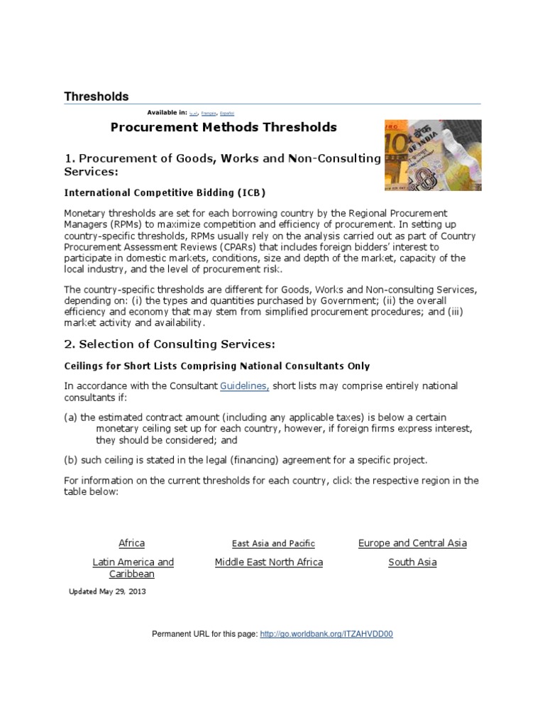 Thresholds Procurement Methods Thresholds: 1. Procurement of Goods ...