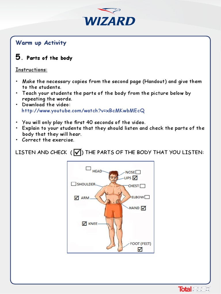 Body Parts Warm-Up Activity | PDF | Technology & Engineering