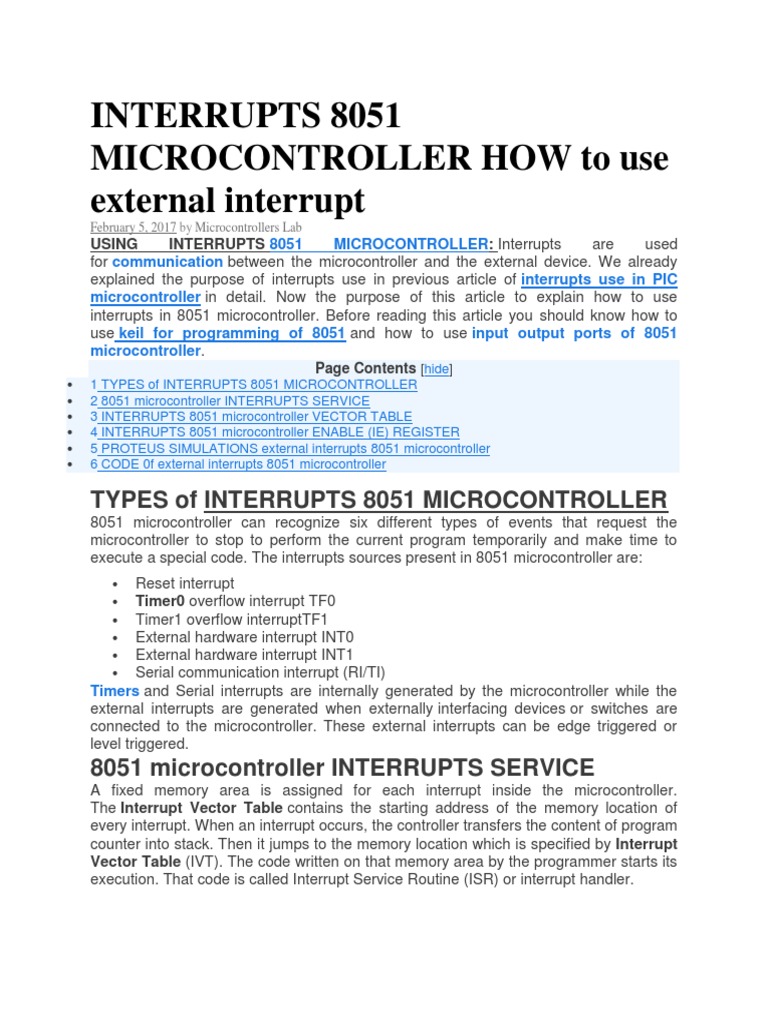 Interrupts 8051 Microcontroller How To Use External Interrupt | PDF ...