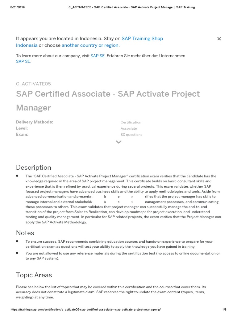 C Activate05 Sap Certified Associate Sap Activate Project Manager