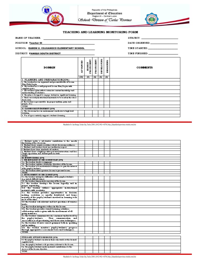 Classroom Teaching Monitoring Form | PDF | Educational Assessment ...