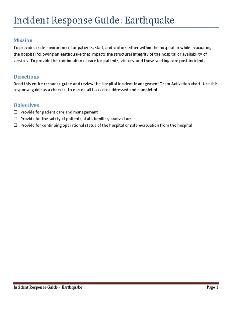 Incident Response Guide: Earthquake: Mission | PDF | Incident Command ...