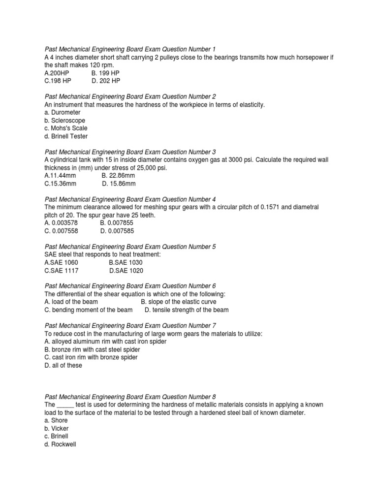 Past Mechanical Engineering Board Exam Question | Download Free PDF ...