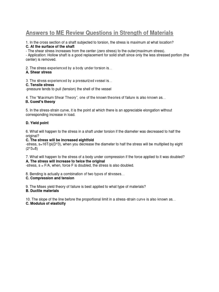 Answers To ME Review Questions in Strength of Materials | PDF ...
