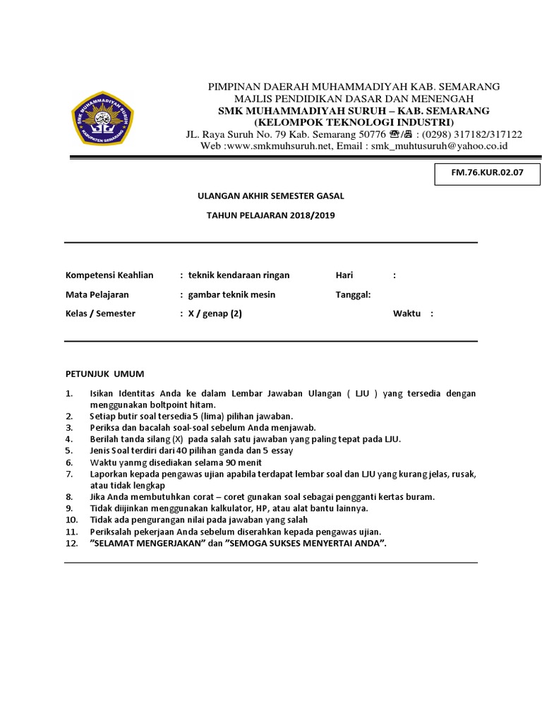 Soal GTM Kelas X TKR A | PDF