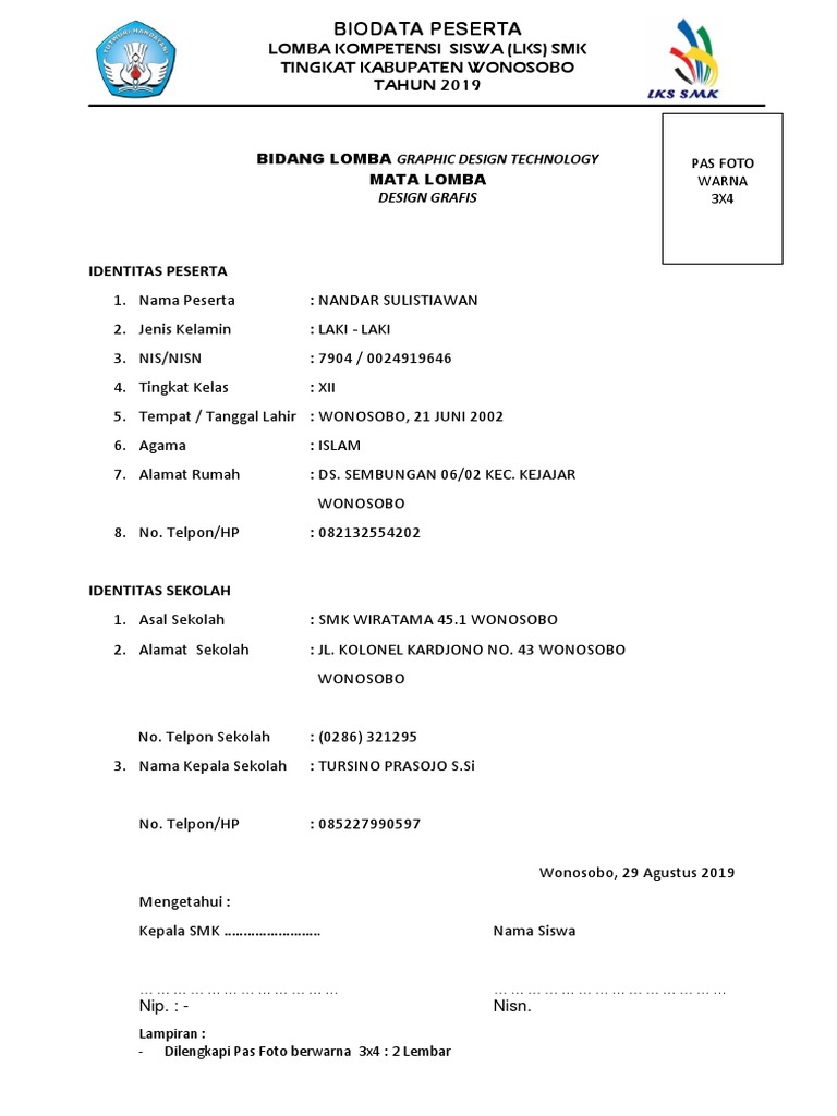 Biodata Peserta Dan Pendamping | PDF