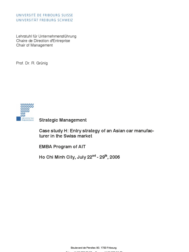 Case Study CSM Entry Strategy of An Asian Car Manufacturer in The Swiss ...