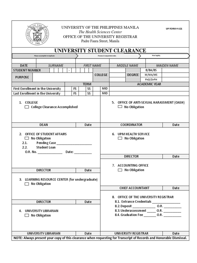 University Student Clearance: University of The Philippines Manila ...