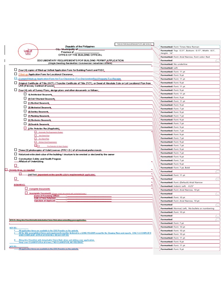 Annex B - Documentary Requirements Checklist For Building Permit and ...