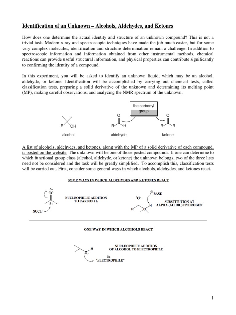 Identification of An Unknown - Alcohols, Aldehydes, and Ketones | PDF ...